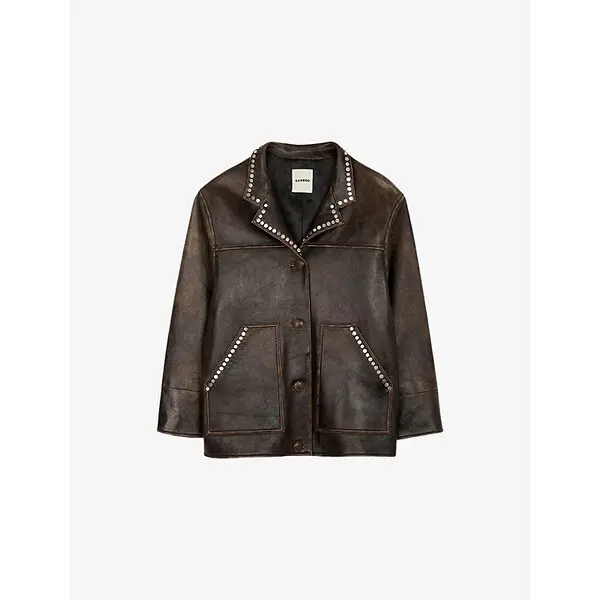 Sandro Oversized Stud-embellished Leather Jacket
