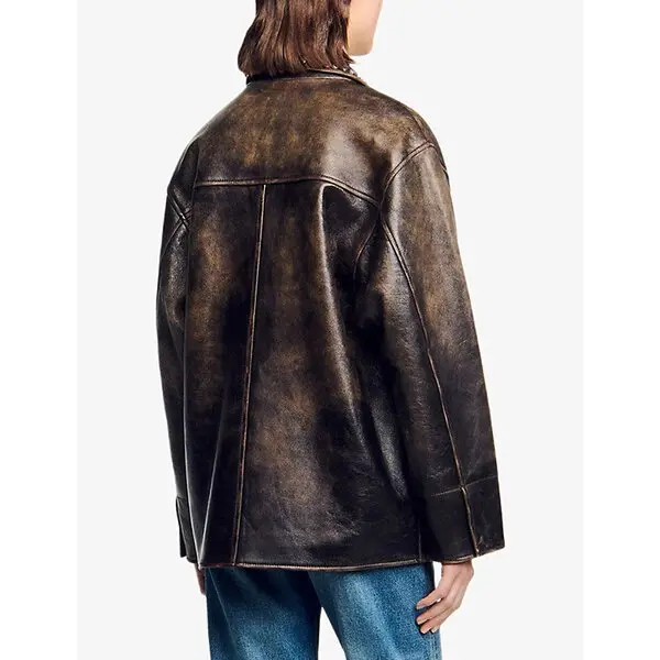 Sandro Oversized Stud-embellished Leather Jacket