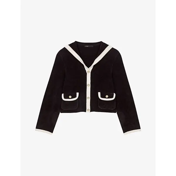 Maje Sailor-collar Button-down Stretch-velvet Cardigan