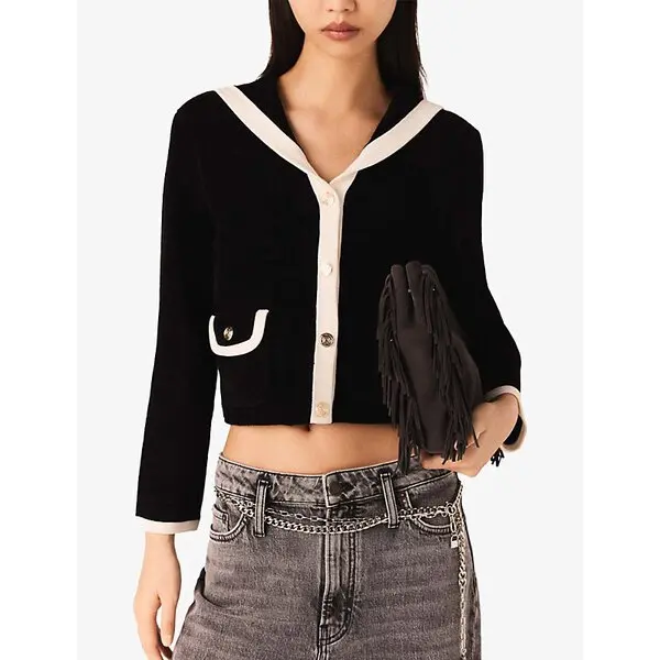 Maje Sailor-collar Button-down Stretch-velvet Cardigan