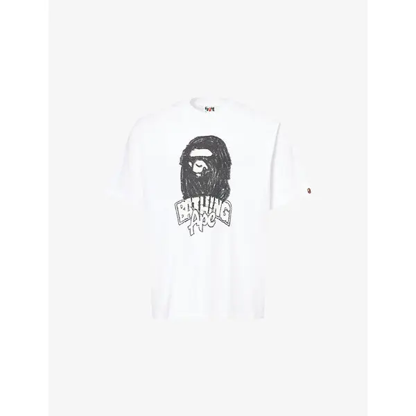 A BATHING APE Hand Drawn Ape Graphic-print Cotton T-shirt - White