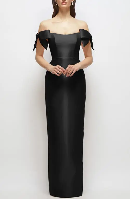 Alfred Sung Off The Shoulder Satin Column Gown - Black