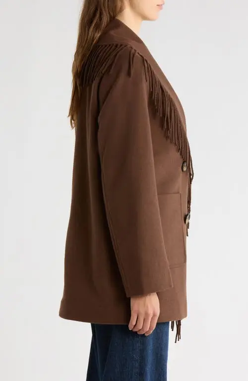 Sam Edelman Fringe Shawl Collar Coat - Chocolate