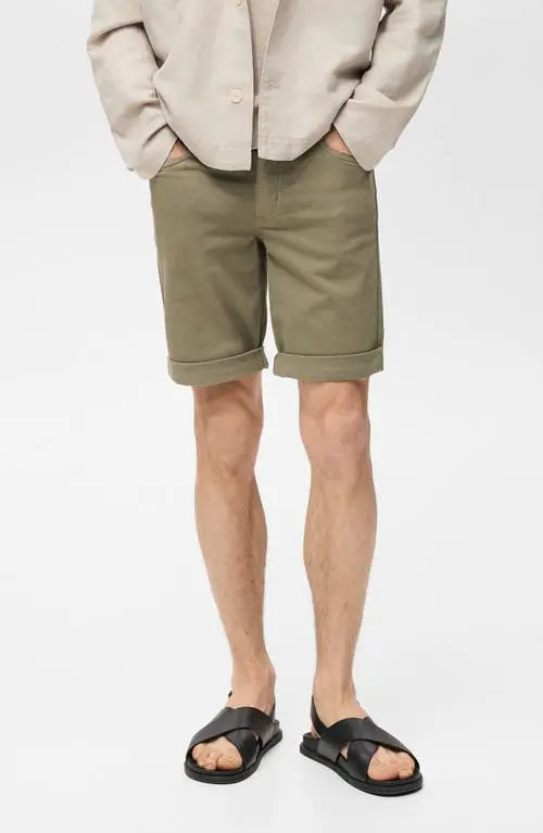 Mango Slim Fit Stretch Cotton Bermuda Chino Shorts - Khaki Green