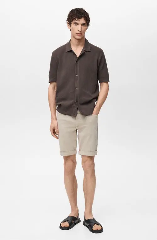Mango Slim Fit Stretch Cotton Bermuda Chino Shorts - Sand
