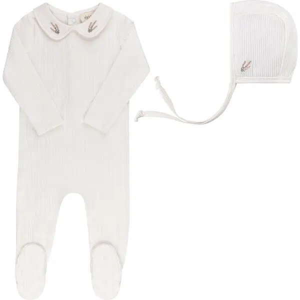 ELY'S & CO. Organic Cotton Footie And Bonnet Set - Ivory Heather