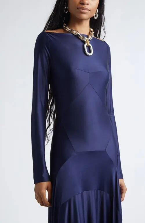 Rabanne Long Sleeve Godet Detail Jersey Maxi Dress - Deep Navy