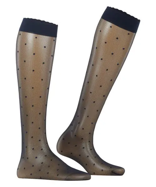 Falke Dot 15 Denier Sheer Knee High Socks - Marine