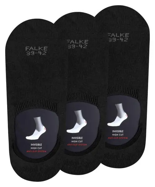 Falke Step Cotton High Cut No Show Socks 3 Pack - Black