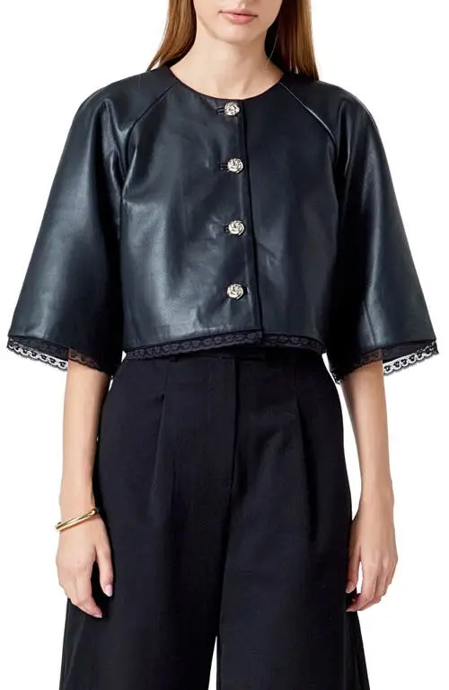 Endless Rose Faux Leather Cropped Jacket - Black