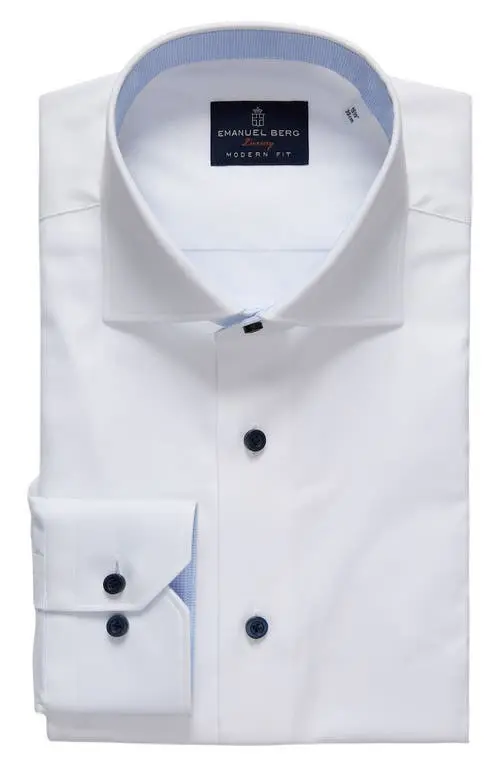 EMANUEL BERG Modern Fit Solid Natural Stretch Yoga Twill Dress Shirt