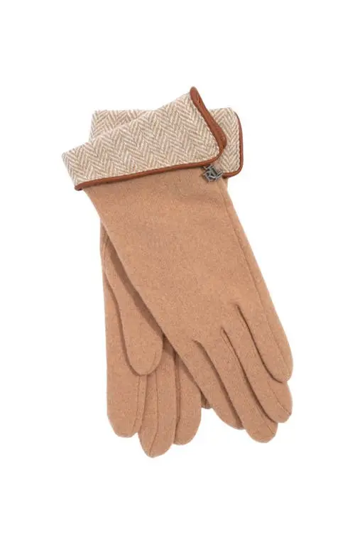 Ralph Lauren Patterned Cuff Glove With Logo Charm - Classic Camel