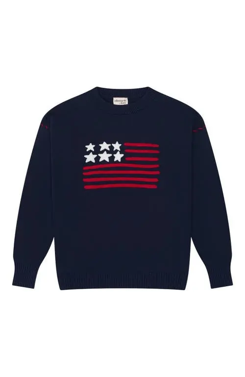 ELLSWORTH + IVEY Riley Crewneck Sweater American Flag - Navy