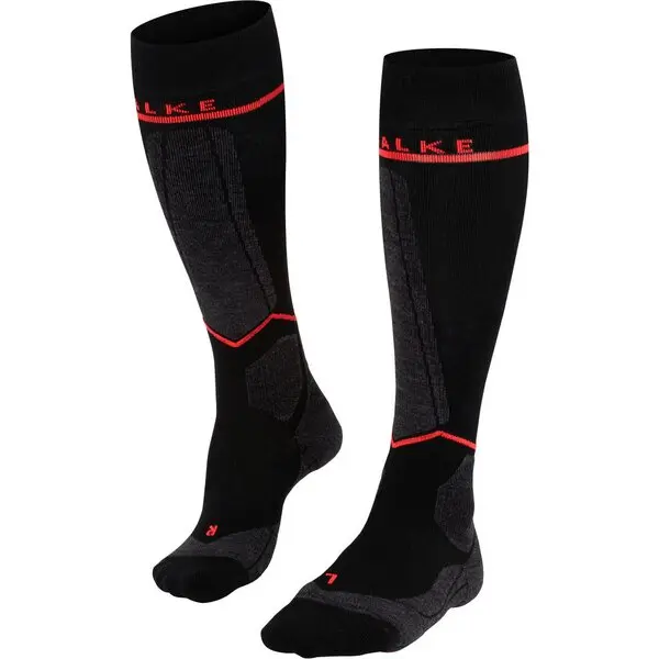 Falke Compression Wool Ski Socks - Black-neon Red/ W1