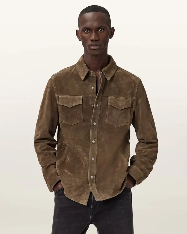 ALLSAINTS Sully Suede Shirt - Baker Brown