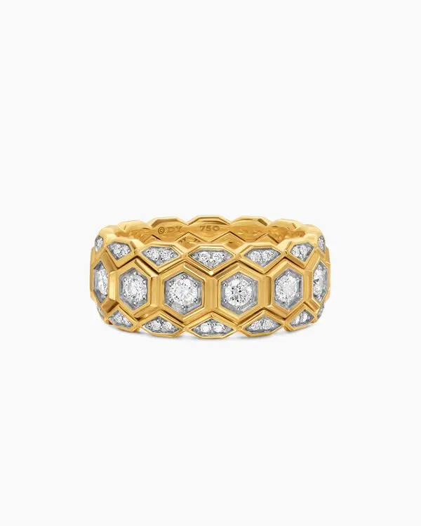 David Yurman Hex Stack Ring In 18k Yellow Gold With Diamonds - Diamond
