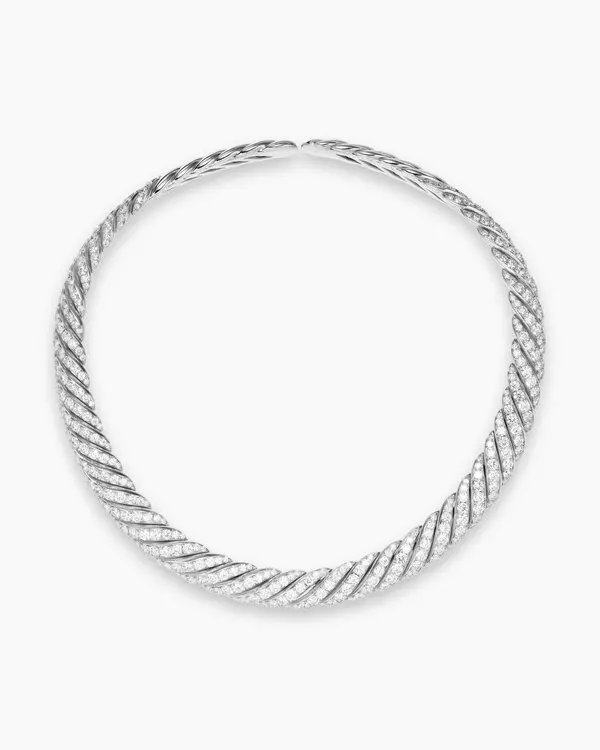 David Yurman Sculpted Cable Flex Necklace In White Gold With Diamonds - Diamond