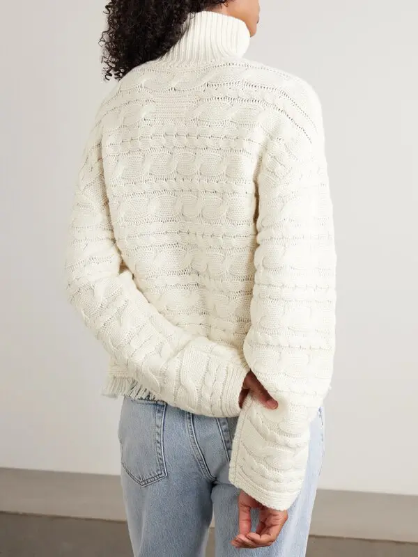 Guest In Residence Frayed Cable-knit Wool And Cashmere-blend Turtleneck Sweater