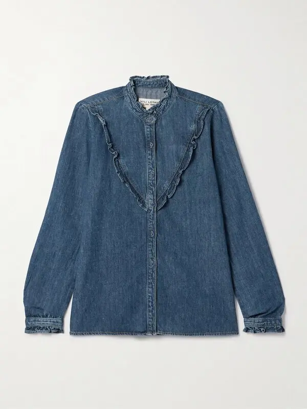 NILI LOTAN Marcela Ruffled Denim Shirt