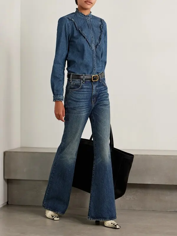 NILI LOTAN Marcela Ruffled Denim Shirt