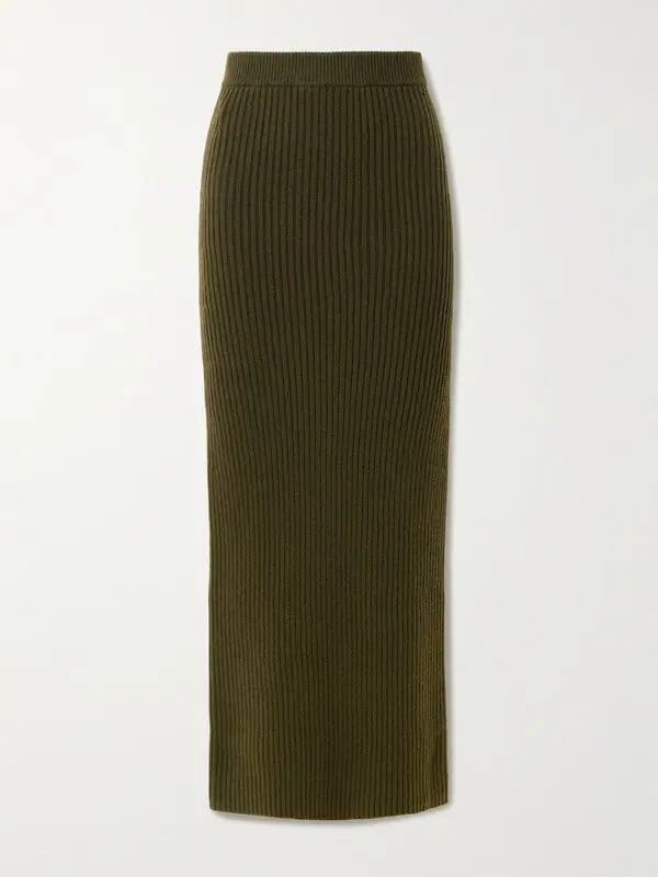 Max Mara Boris Ribbed Wool-blend Maxi Skirt - Green
