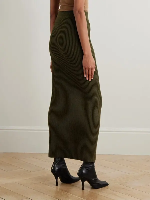 Max Mara Boris Ribbed Wool-blend Maxi Skirt - Green