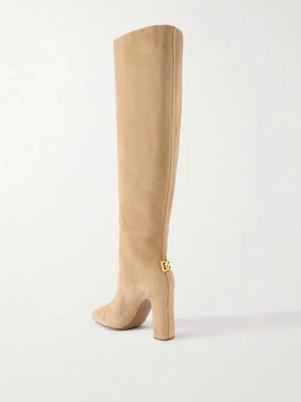 Dolce & Gabbana Embellished Suede Knee High Boots - Neutrals