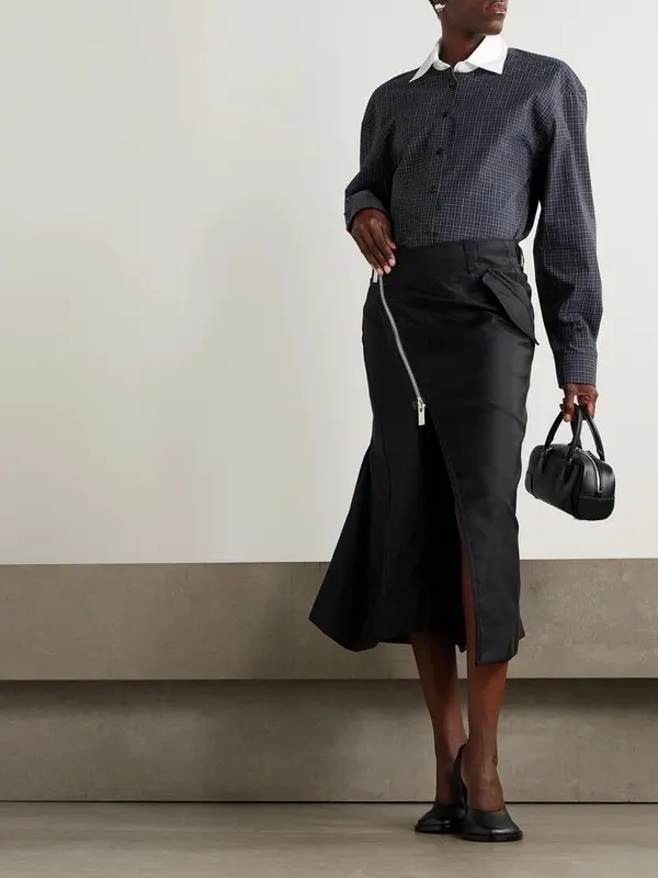 Sacai Wrap-effect Shell Midi Skirt