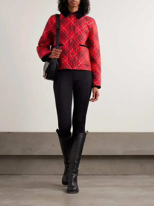 Burberry Corduroy-trimmed Quilted Checked Cotton Jacket