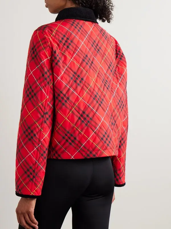 Burberry Corduroy-trimmed Quilted Checked Cotton Jacket