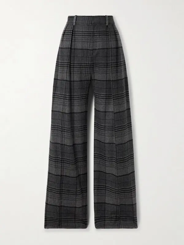 Ralph Lauren Jody Pleated Checked Wool Wide-leg Pants