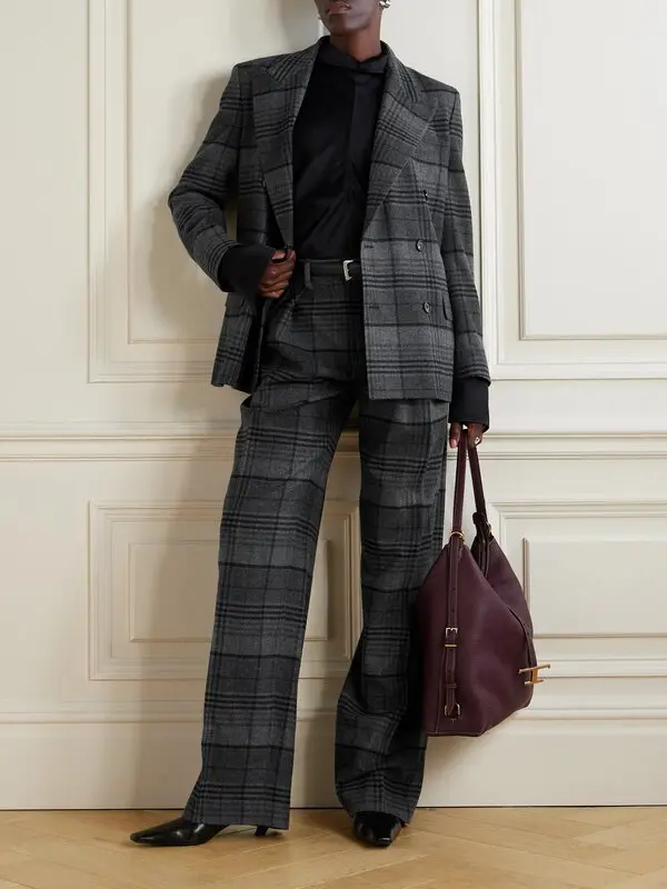 Ralph Lauren Jody Pleated Checked Wool Wide-leg Pants