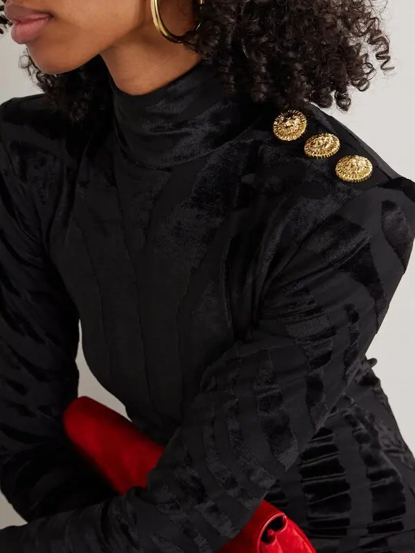 Balmain Button-embellished Devoré-velvet Midi Dress