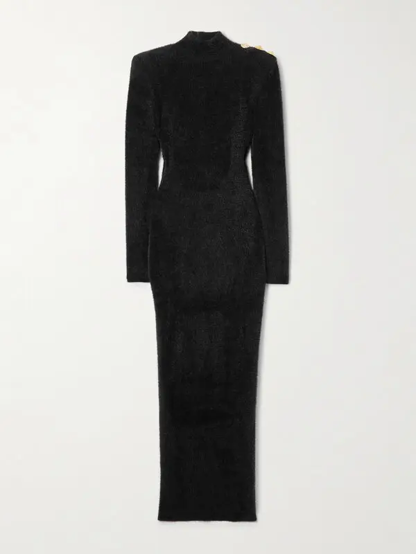 Balmain Button-embellished Open-back Knitted Midi Dress