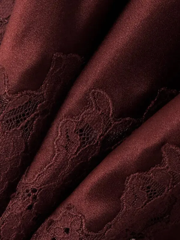 DÔEN Elowette Lace-trimmed Silk-satin Midi Skirt - Burgundy