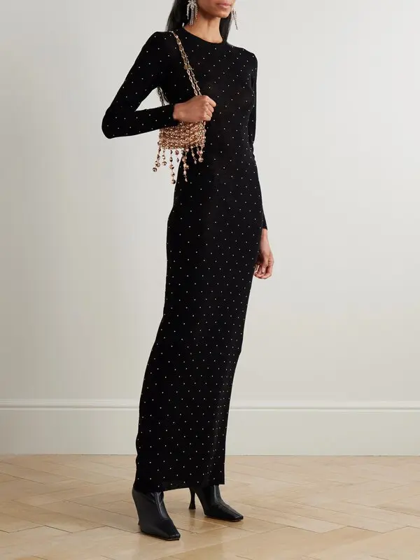Rabanne Studded Wool Maxi Dress - Black