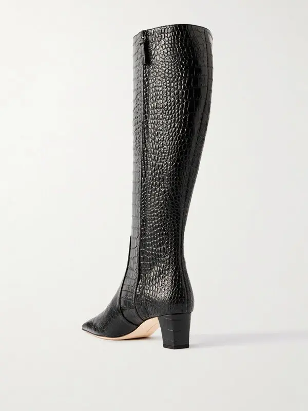 Manolo Blahnik Penelope Knee High Croc-effect Leather Boots