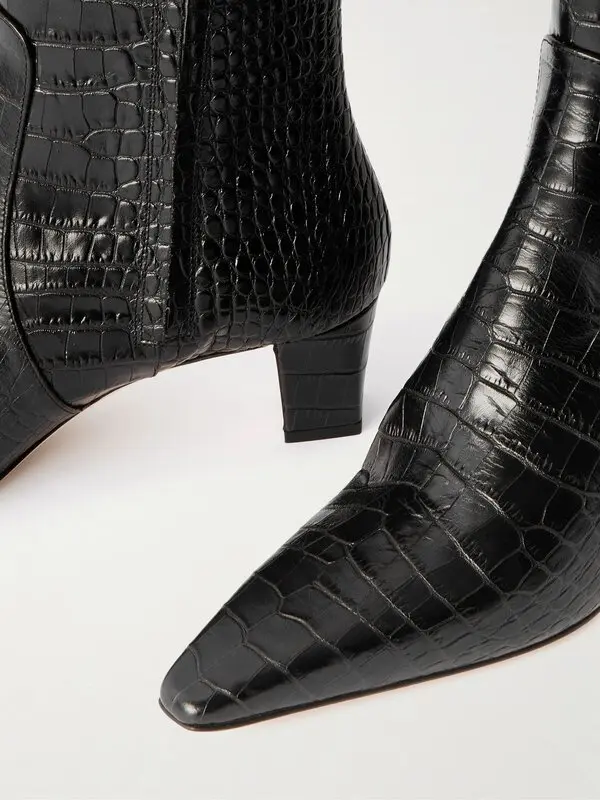 Manolo Blahnik Penelope Knee High Croc-effect Leather Boots
