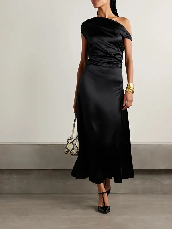 Staud Phare Draped Silk-blend Midi Dress