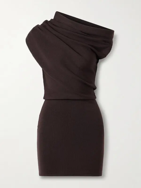 Staud Mabel Off-the-shoulder Draped Wool Mini Dress - Brown