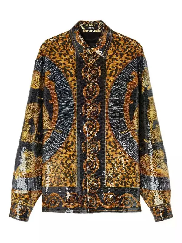 Versace Leopard-print Sequin-embellished Shirt - Brown