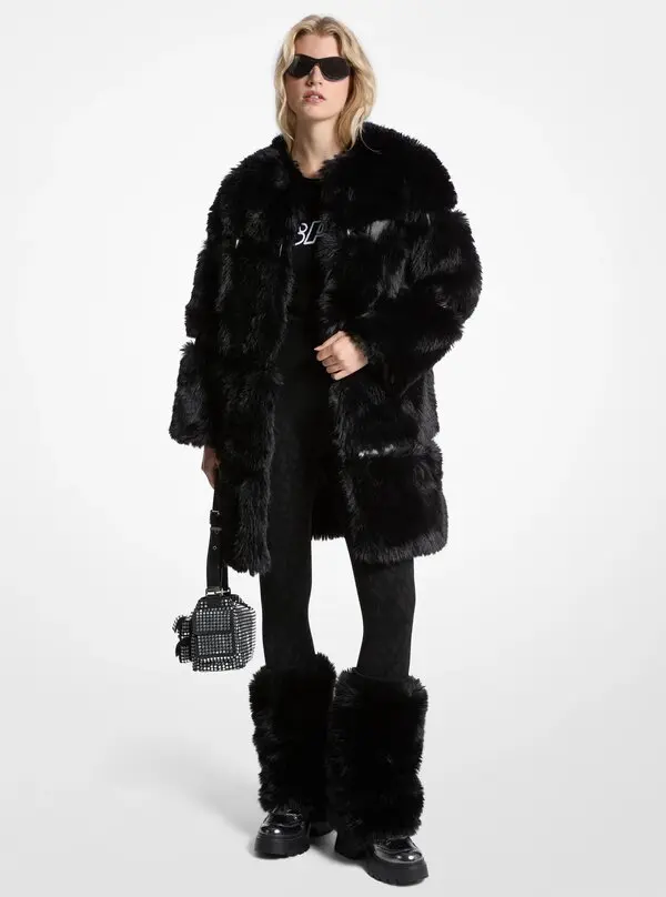 Michael Kors Faux Fur And Patent Leather Coat
