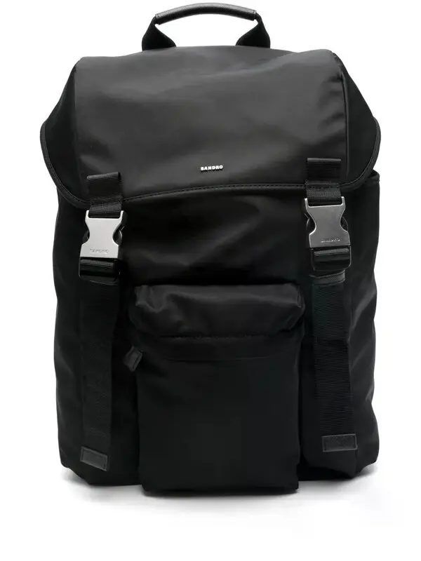 Sandro Recycled Leather Pull Tab Nylon Backpack - Black