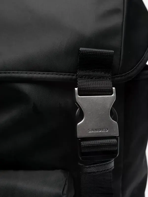 Sandro Recycled Leather Pull Tab Nylon Backpack - Black