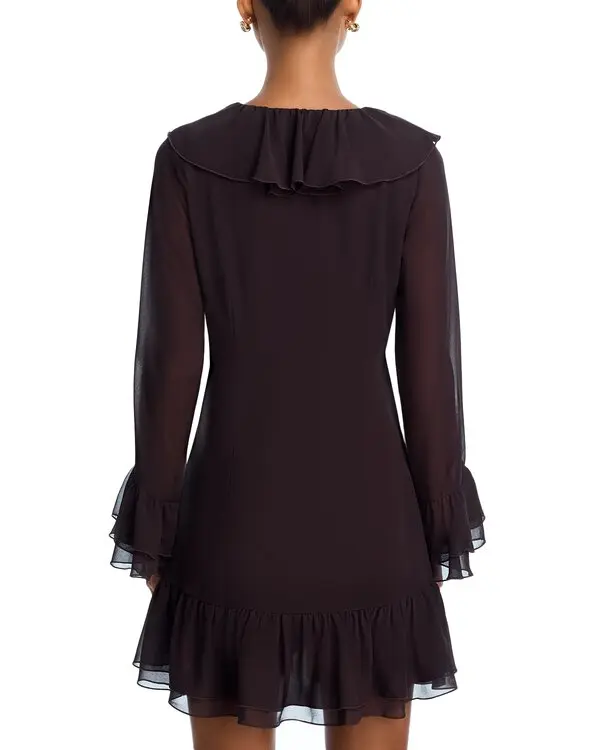 Aqua Ruffle Long Sleeve Mini Dress - Espresso