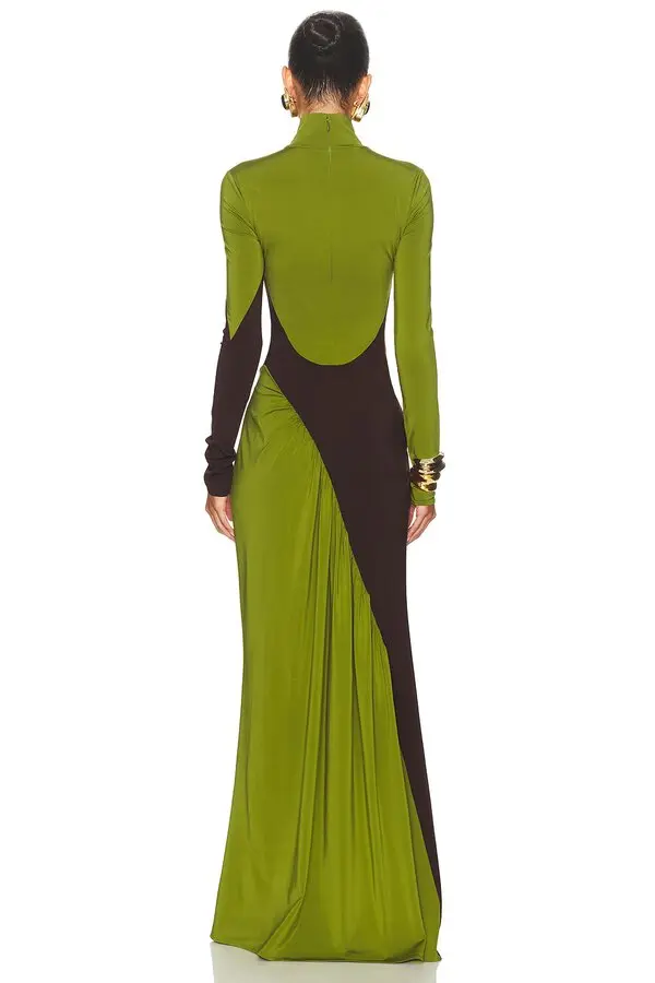 Helsa Color Blocked Jersey Dress - Pistachio & Coffee Bean