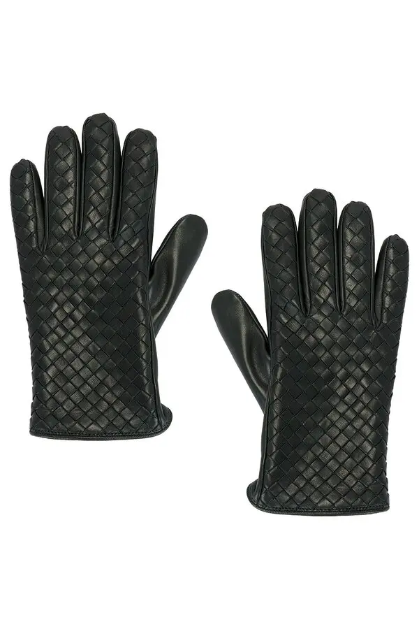 Bottega Veneta Soft Nappa Intrecciato Leather Gloves - Dark Green