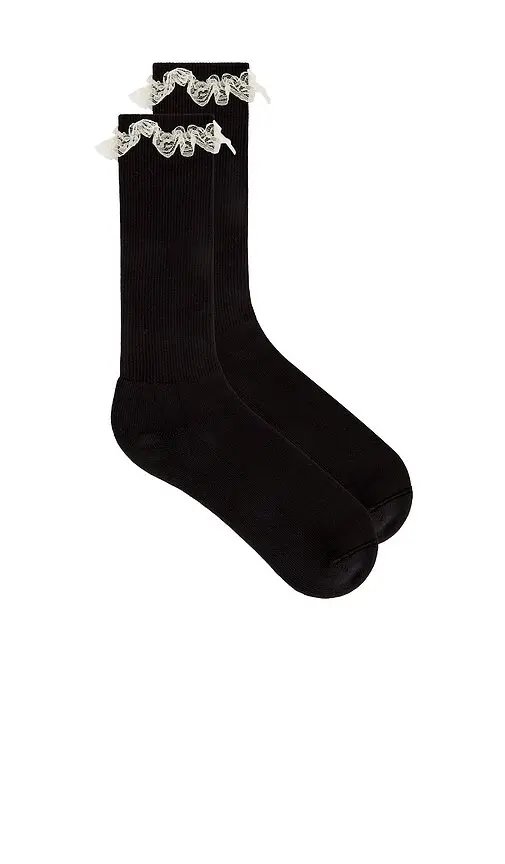 TANNER FLETCHER Lace Trim Crew Socks - Black