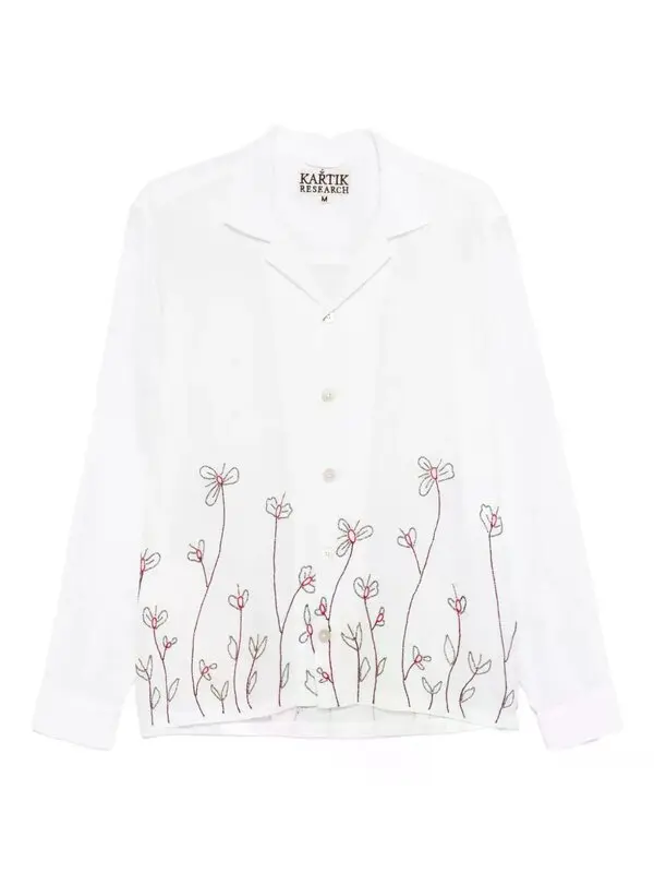 KARTIK RESEARCH Floral-embroidered Camp-collar Shirt - White