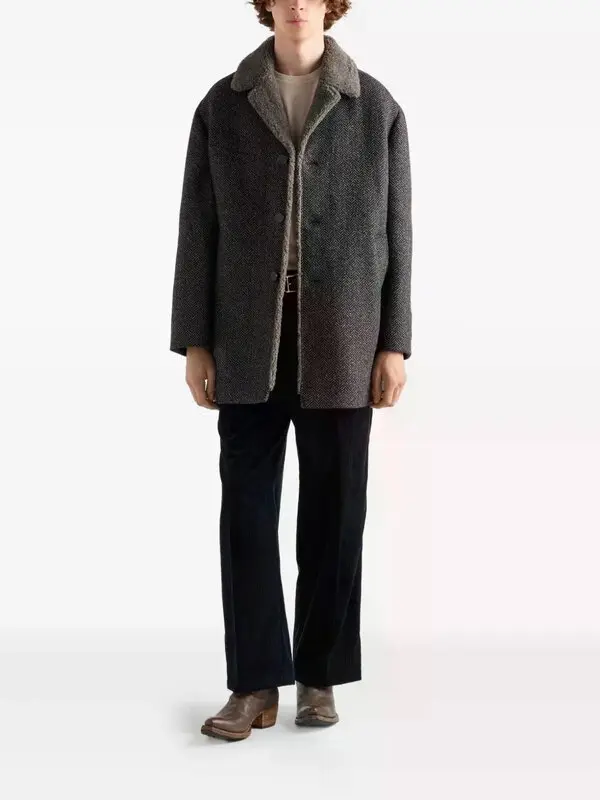 Prada Herringbone Shearling-collar Coat
